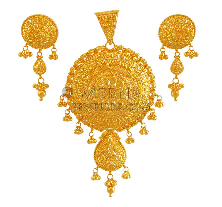22kt Indian Filigree Pendant Set - PsYg18204 - 22 Karat Gold Pendant ...