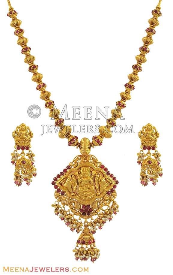 Gold Necklace Set (Temple Jewelry) - StAn10711 - 22K Gold Necklace and ...