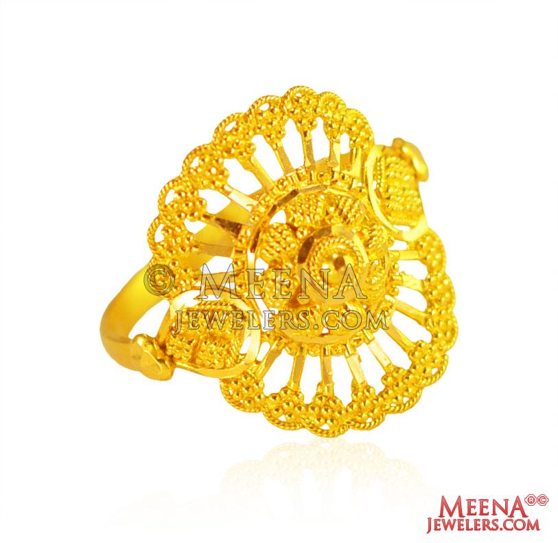 22K Gold Long Ring - RiLg27557 - US$ 663 - 22k gold ring designed with ...