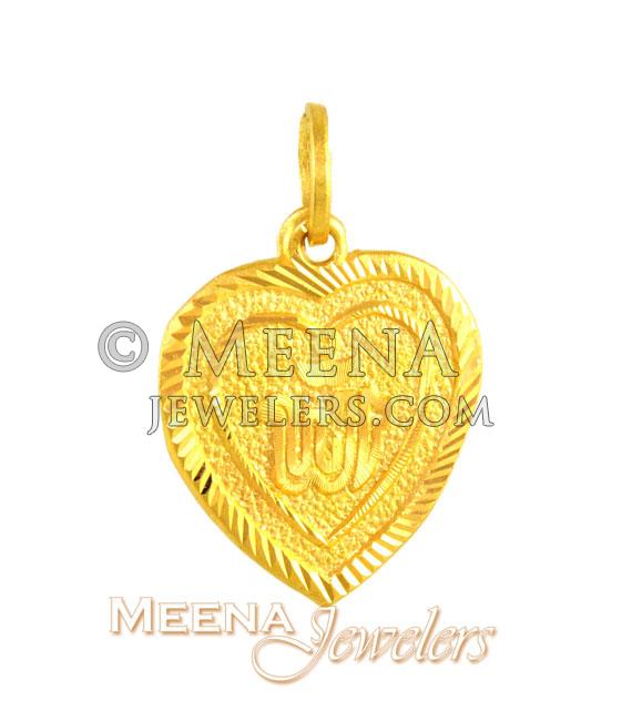 Heart Shape 22Kt Gold Allah Pendant - PeGa2193 - 22Kt Gold Heart Shape ...