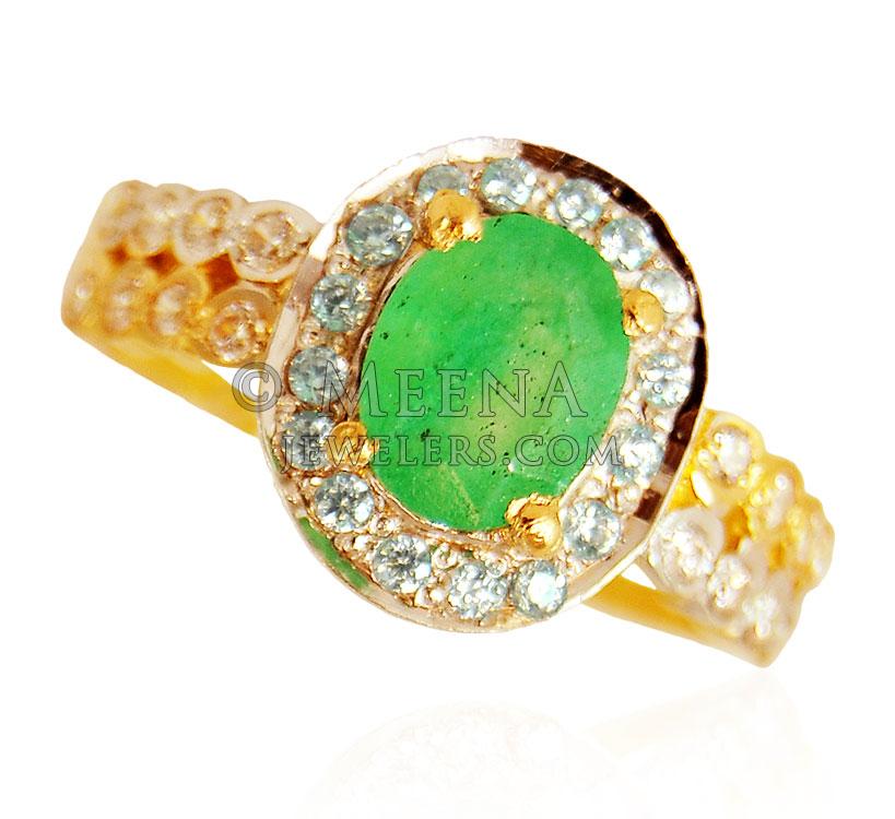 22KT Gold Emerald Ring - RiLp21356 - 22Kt Gold ring studded emerald in ...