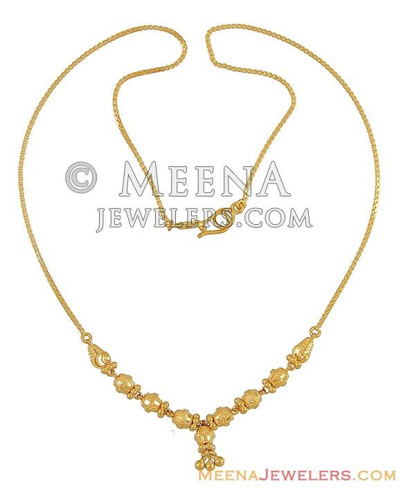 Indian 22k Gold Necklace - ChFc9835 - 22k yellow gold dokia chain ...