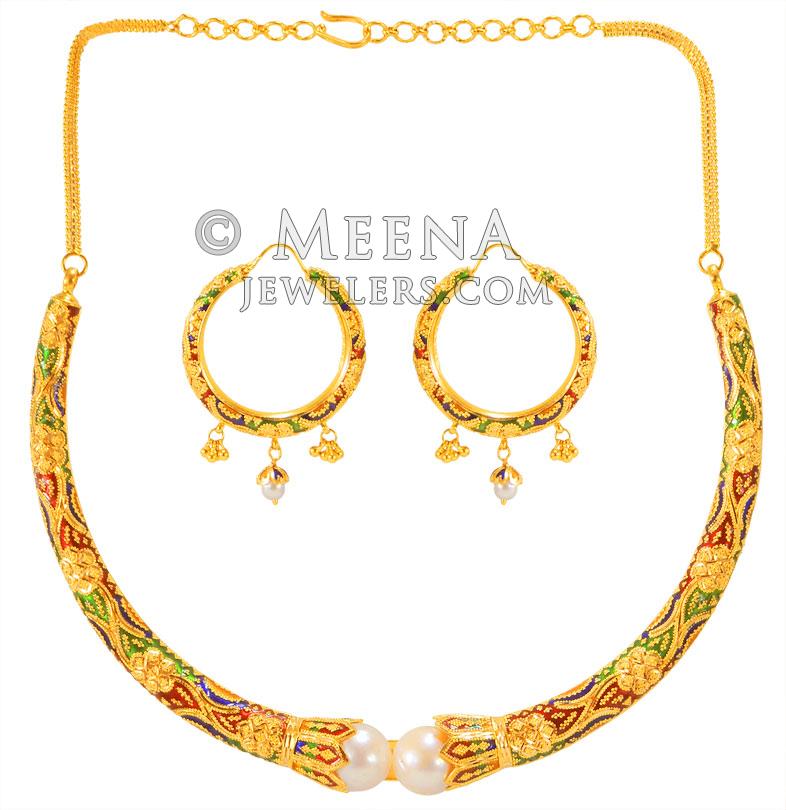 22Karat Gold Pipe Necklace Set - StGo23798 - 22Karat Gold Pipe Necklace ...