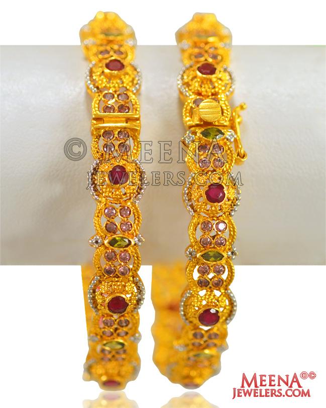 22K Designer Ruby Bangle (1 Pcs) - BaPs25153 - Bangles in set of 2 with ruby and colored stones ...