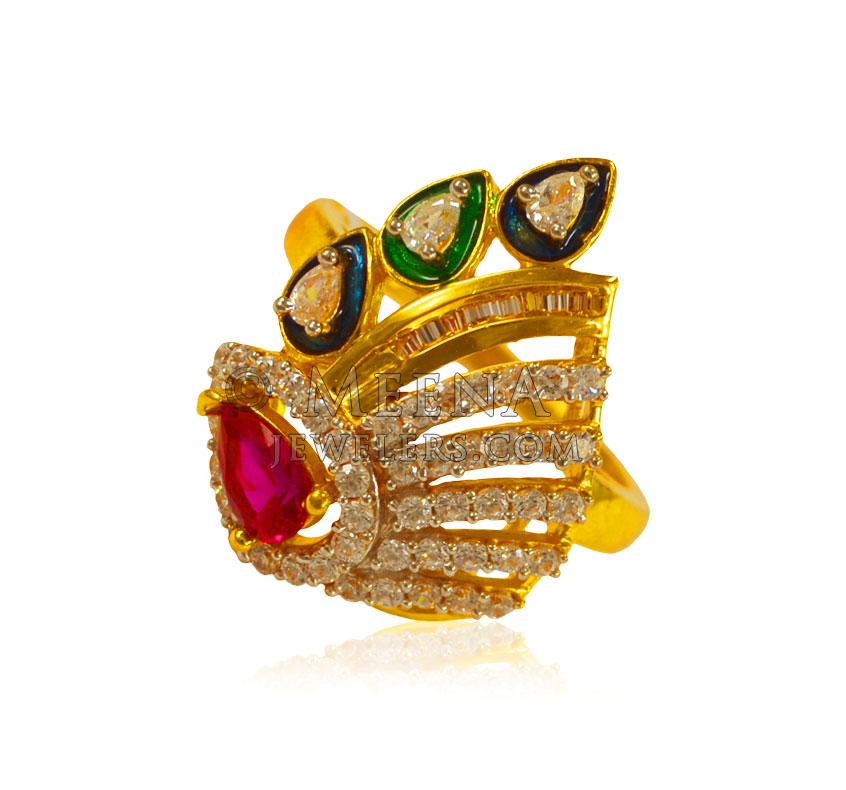 22 Karat CZ Ladies Ring - RiLs24317 - 22Kt Gold ring for ladies. Ring ...