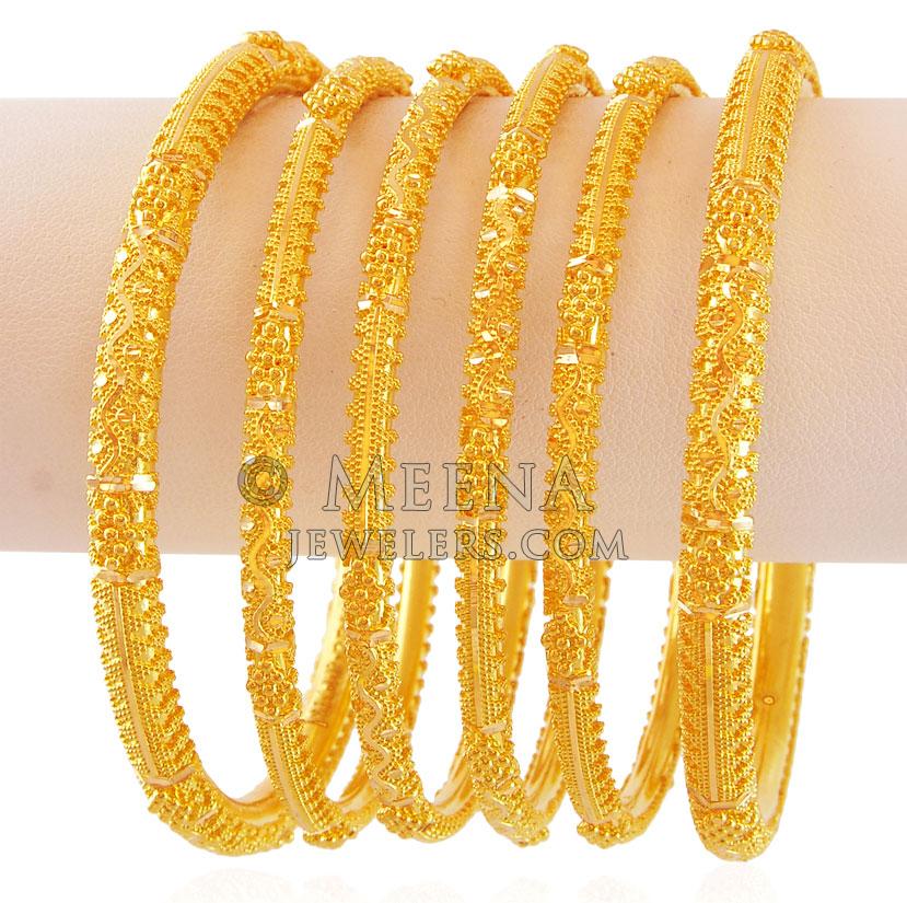 22k Filigree Pipe Bangles - bast17421 - 22k Gold Pipe Bangles (6 PCs ...