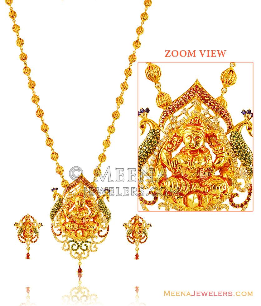 22K Fancy Temple Set - stgd14972 - 22k Gold Designer Pendant Style ...
