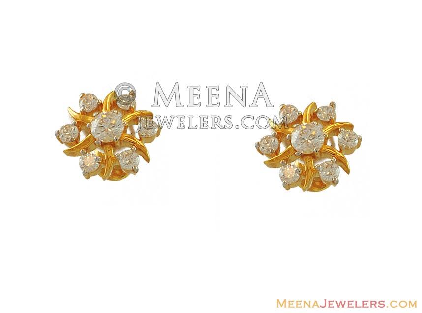 22K Gold Signity Tops (Earrings) - ErSi10857 - 22k gold tops/ earrings ...