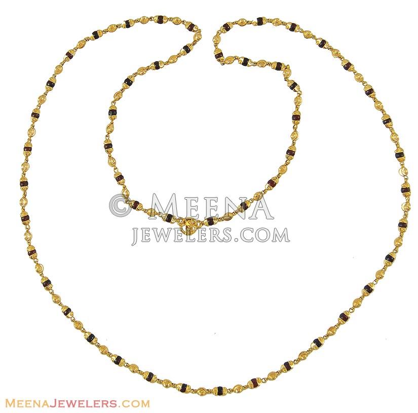22K Gold Tulsi Mala - ChLo8849 - 22K Gold tulsi mala (dark brown tulsi ...