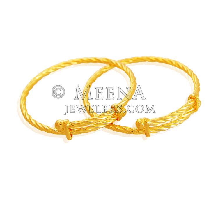 22K Baby Kada (2PCs) - BjBa17812 - 22K Gold adjustable kada (2PCs) for ...