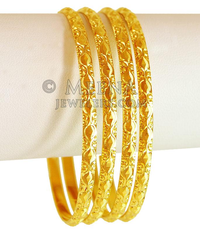 22kt Gold Laser bangles(4 pc) - BaGo19960 - 22kt Gold Bangles (4 PC ...