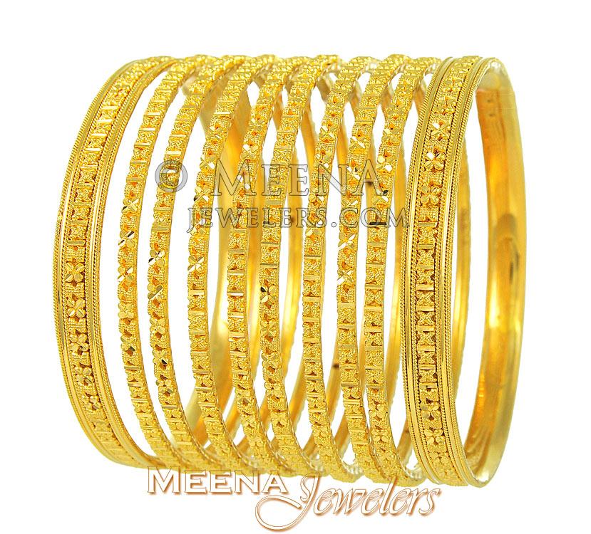 Gold Bangles Set of 10 - BaSt2609 - 22Kt Gold Bangles Set Of 10 with ...