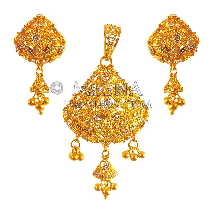 22kt Gold Two Tone Pendant Set - PsYg21992 - 22kt Gold Two Tone Pendant ...