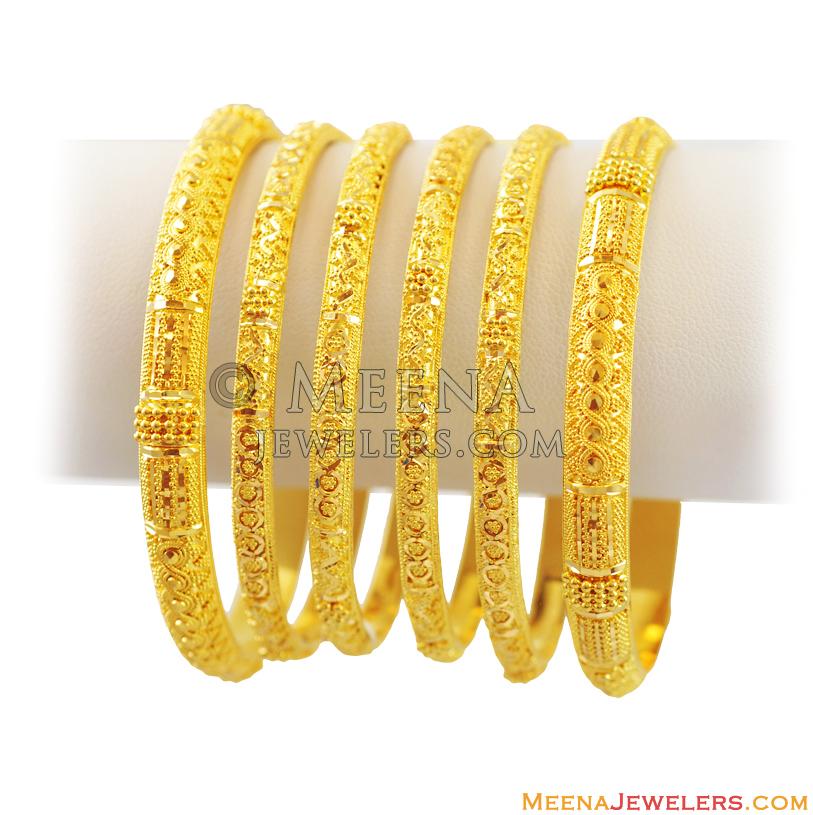 22K Gold Filigree Bangles (6 Pcs) - BaSt12103 - 22 Karat Indian Gold ... 22K Gold Filigree Bangles (6 Pcs) - BaSt12103 - 22 Karat Indian Gold ...