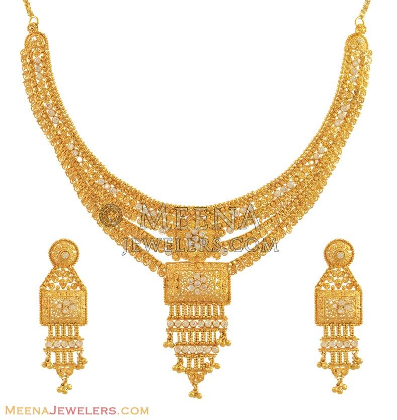 22K Gold Necklace Set (with CZ) - StGo10123 - US$ 9,827 - 22Kt Gold ...