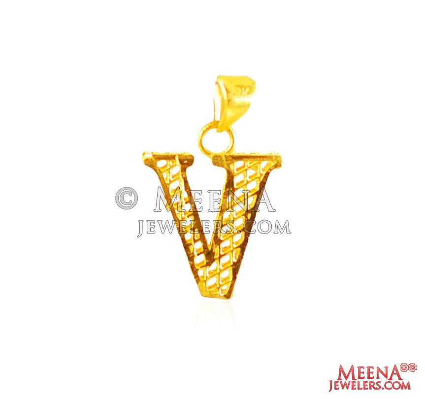 22Kt Gold Initial Pendant (V) - PeIn27856 - US$ 170 - Check out this ...