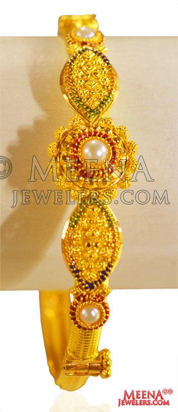 22 Kt Gold Pearl Kada - BaPs27580 - US$ 2,440 - This 22kt Pure Gold ...