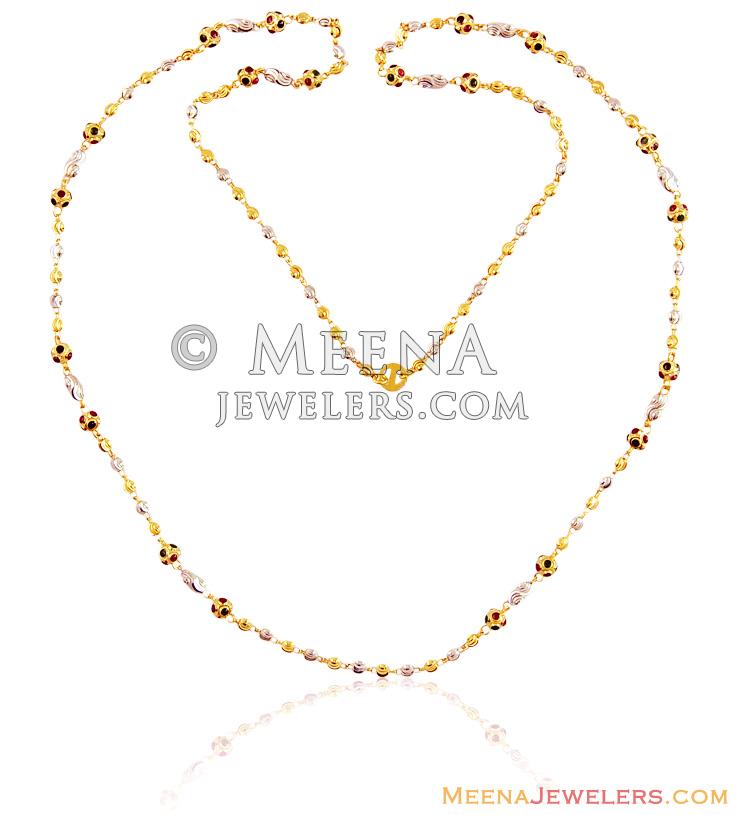 22K Meena Balls Chain - chfc15467 - 22Kt Two Tone Gold Fancy Ladies ...