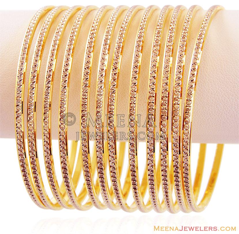 22K Gold Two Tone Bangles (12 PC) - Ba2t17022 - 22K Gold Bangles set ...