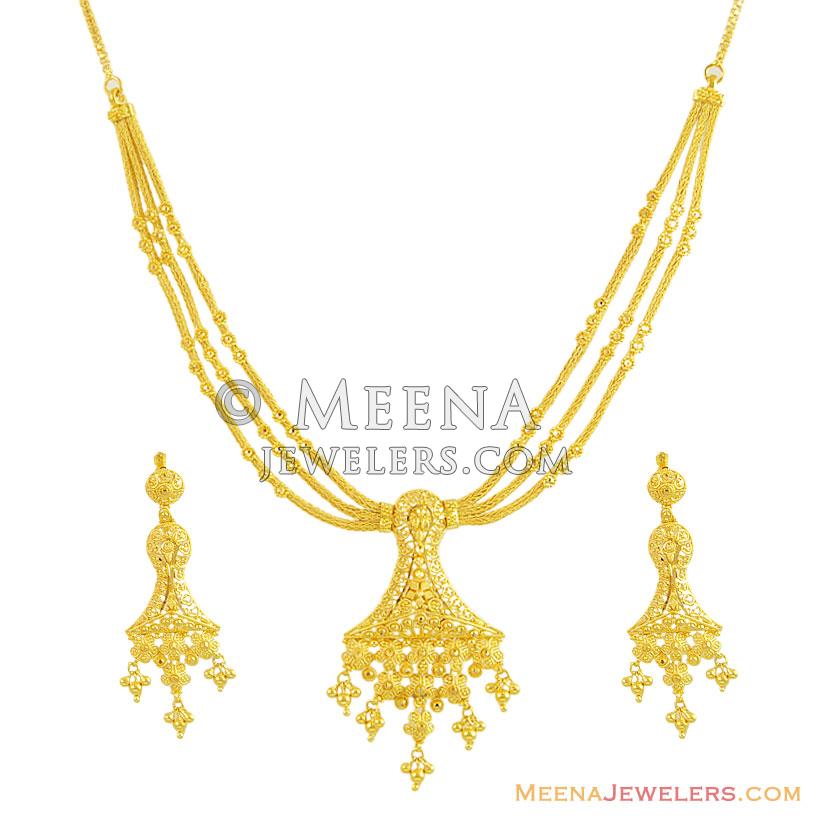22K Layered Chain Necklace Set - StLs11702 - 22K Gold Layered Necklace ...