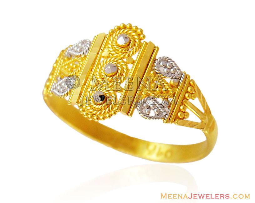 22k Fancy 2 Tone Light Weight Ring - RiLg15156 - 22k Gold Ladies Fancy ...