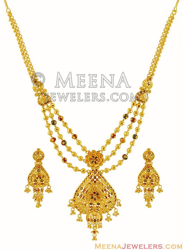 Gold Meenakari Necklace Set - StGo16259 - Meenakari color work Gold ...