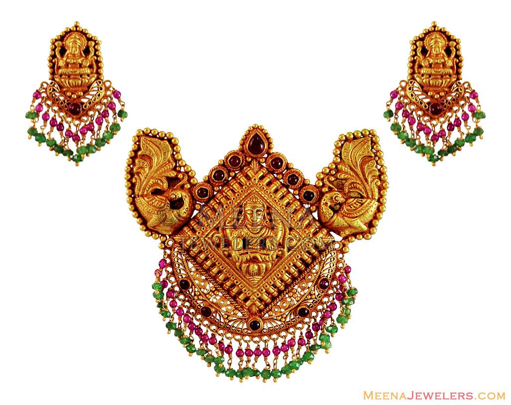22K Gold Laxmi Jee Pendant Set - PsAn16131 - 22K Gold Pendant and ...