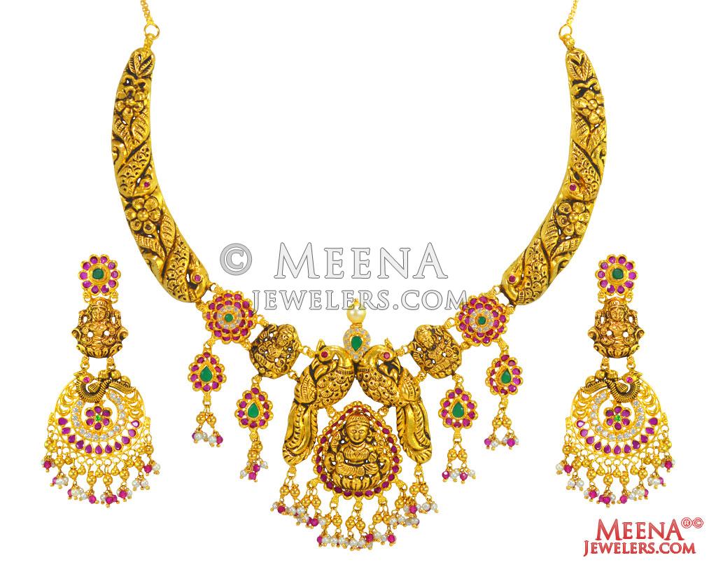 22K Gold Temple Necklace Set - StAn25181 - 22K Gold temple Necklace set ...