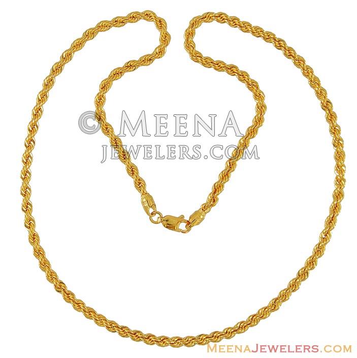22k Gold Rope Chain (24 Inch) - ChPl8164 - 22K yellow gold twisted rope ...