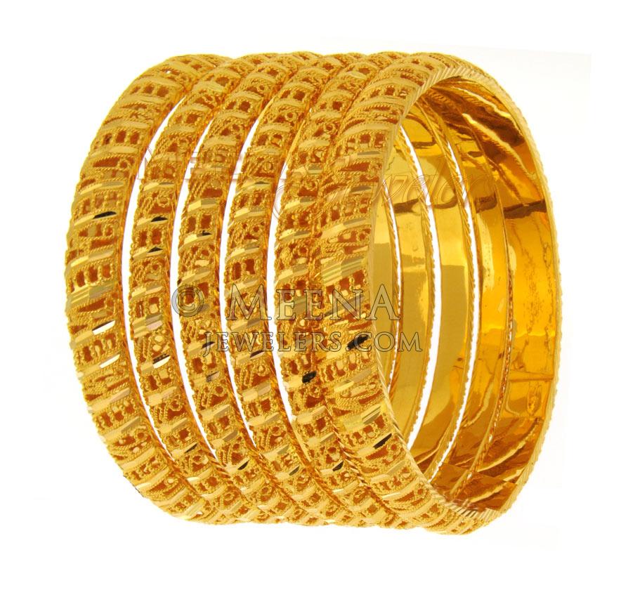 22Kt Gold Bangles - BaSt1409 - 22 Kt Gold Bangles Set Of 6 bangles, 2 ...