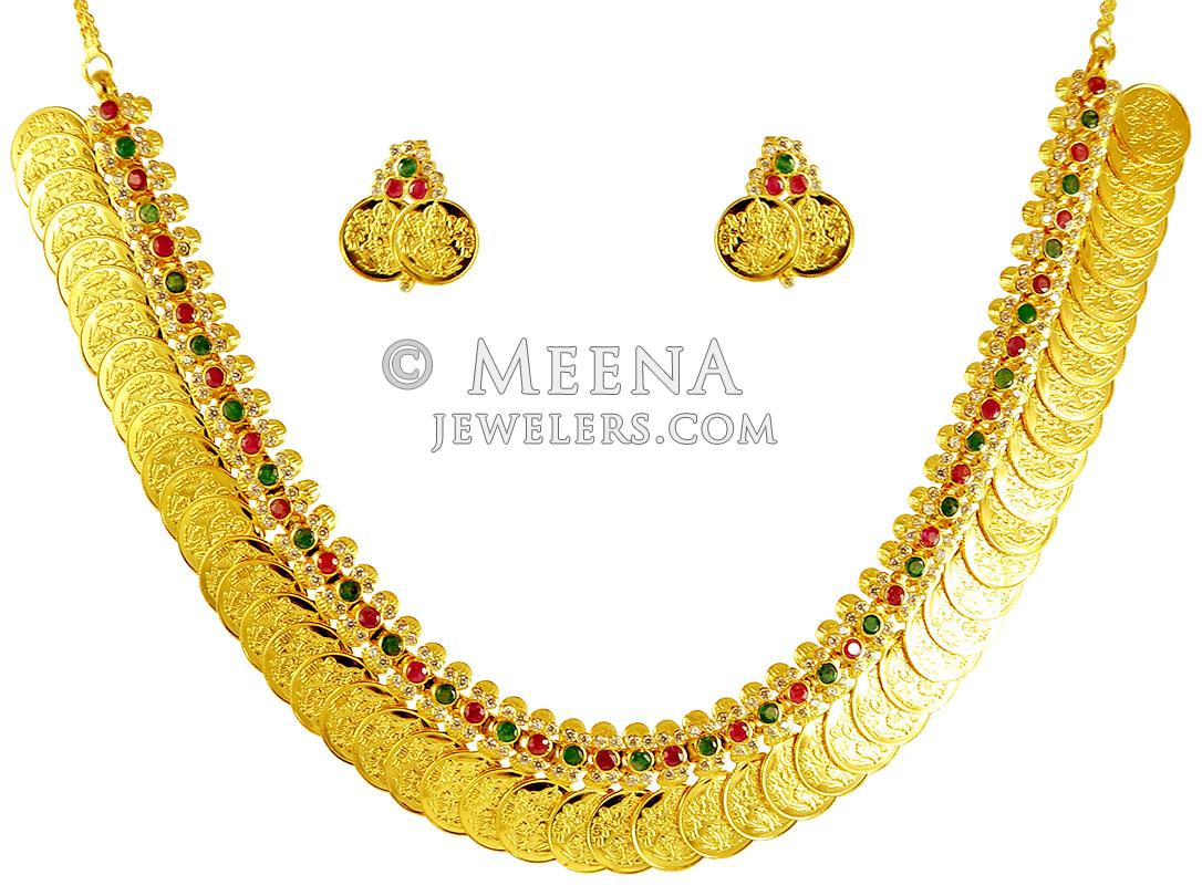 22kt Gold Long Kasu Mala (Set) - StGo19943 - 22k Gold traditional kasu ...