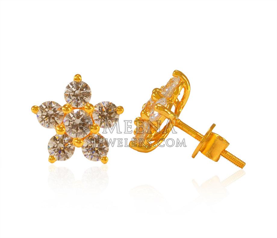 22 Karat Fancy Gold Tops with CZ - ErSi23336 - 22k gold earrings ...