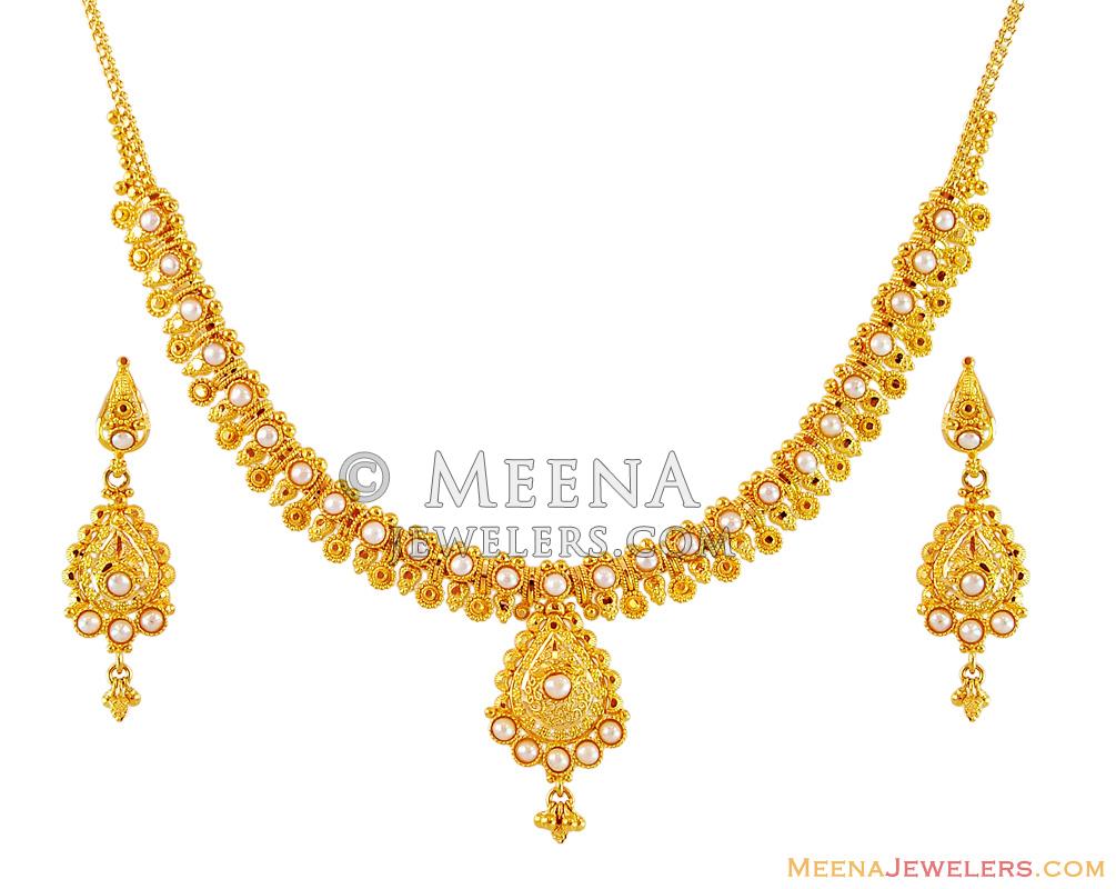 22K Gold Beautiful Necklace Set - StGo15780 - 22K Gold Necklace Set ...
