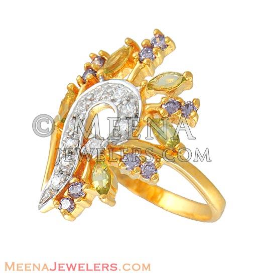 Gold Ring with Color Stones - RiLs4883 - 22Kt Gold Ladies fancy Ring ...
