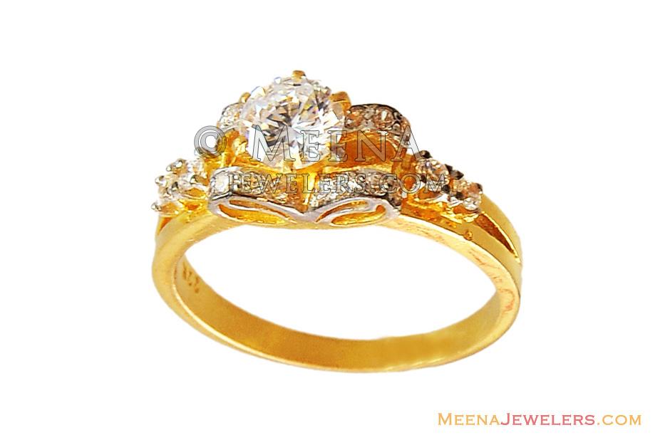 22K Fancy Two Tone Solitaire Ring - RiLs13550 - 22k gold ring ...