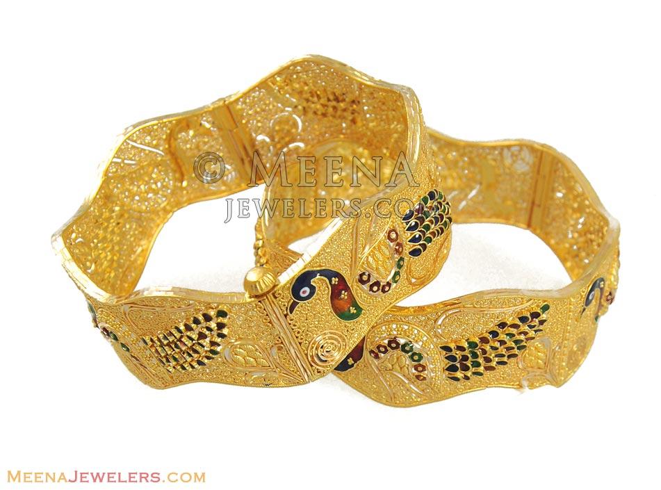 22k Traditional Peacock Kadas(2 Pc) - BaKa11312 - 22Kt Enamel Gold ...