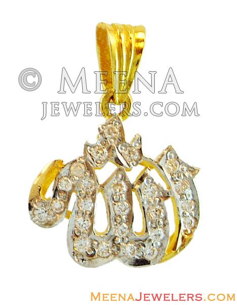 Gold Allah Pendant - PeGa12880 - Gold Allah Pendant (22 Karat) with CZ ...