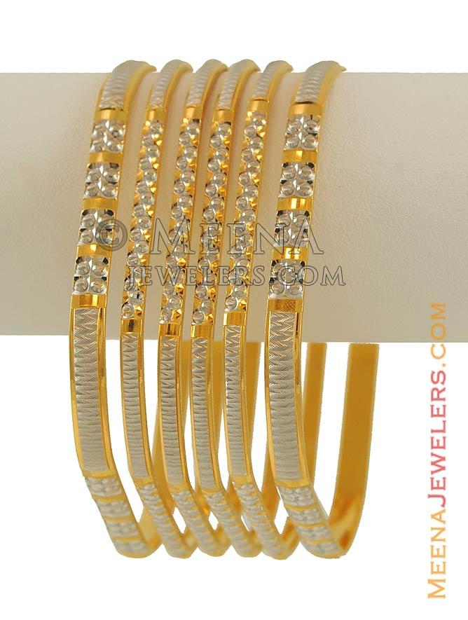 22K Square Shaped 2 Tone Bangle Set - Ba2t7816 - 22k gold bangles set ...