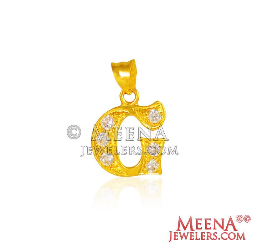 22Kt Gold Pendant with Initial(G) - PeIn25835 - US$ 262 - 22Kt Gold ...