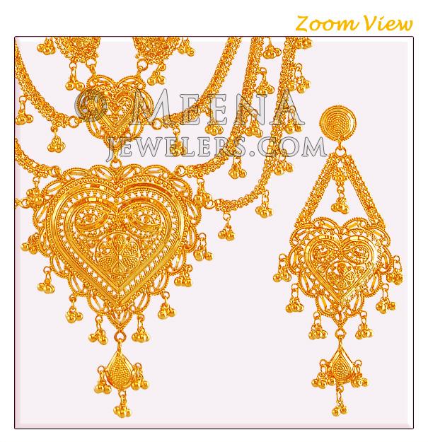 22K Gold Bridal Rani Haar - StBr17949 - 22K Indian designer bridal necklace & Earrings set ...