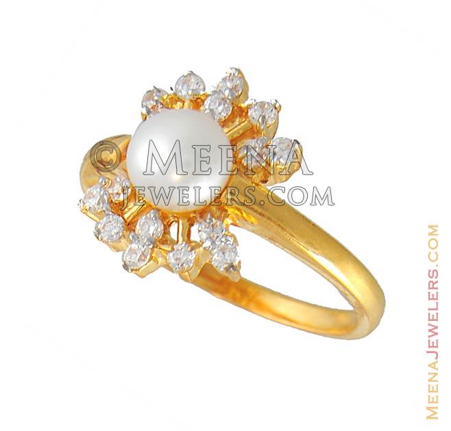 Signity Ring With Pearl - RiLg4921 - 22kt Gold fancy ring with star ...