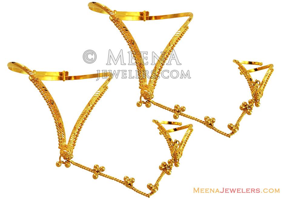 22K Gold Bracelet Panja (Pair) - BrLa13247 - 22k gold fancy bracelet ...
