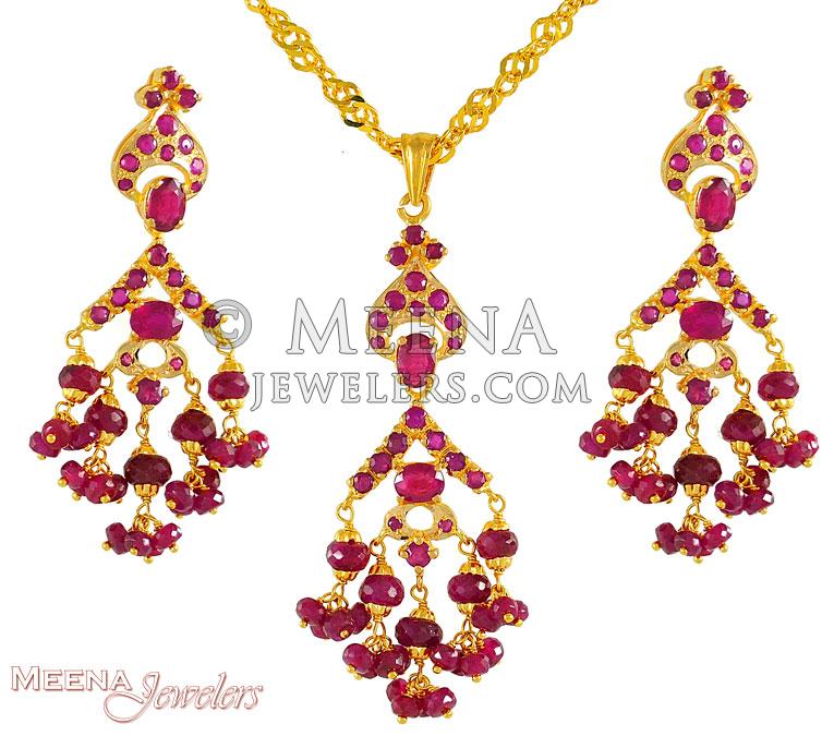 22Kt Pendant Set with Ruby - PsPs3433 - 22Karat Gold Pendant and ...
