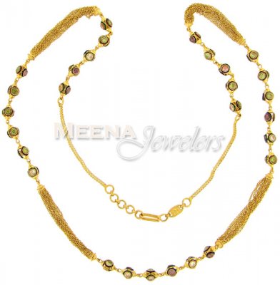 22Kt Ladies Chain With Meena and Semi-Precious Stones - ChFc508 - 22 Kt ...