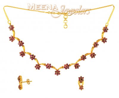22Kt Gold Ruby Set - StPs1533 - 22 Kt Gold three-piece Ruby set with ...