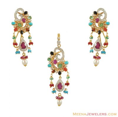 22K Gold Colorful Pendant Set - PsPs9631 - 22K Gold Colorful Pendant ...