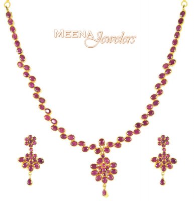 Gold Ruby Necklace Set (22Kt Gold) - StPs2653 - 22Kt Gold Ruby Necklace ...