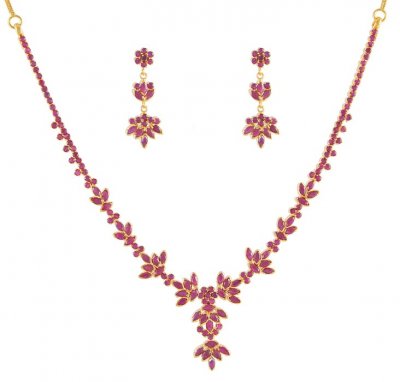 22K Gold Ruby Designer Necklace Set - PsRu4486 - 22K Gold fancy ...