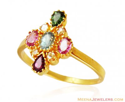 Fancy Colored Stones Ring 22k Gold - RiLp15179 - 22k Fancy Gold Ladies ...