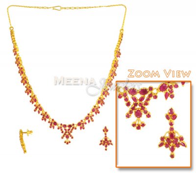 22Kt Gold Ruby Set - StPs1920 - 22Kt Gold Ruby Set with Beautifully ...